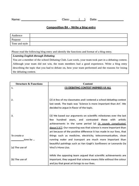 Comp 8a Write A Blog Entry Format Pdf Linguistic Morphology