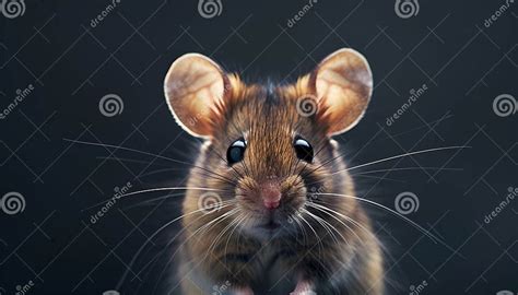 Cute Mouse On Right Side Of Image Mouse Standing And Looking At Viewer Dark Background Stock