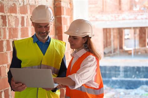 Architect Showing On Laptop Cottage Town Building Stage Stock Image
