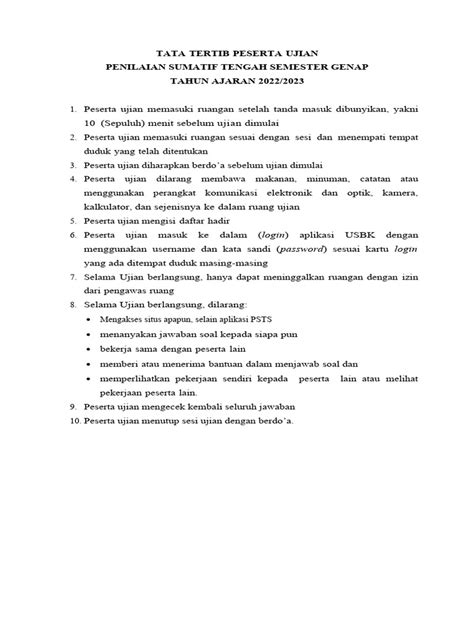 Tata Tertib Peserta Ujian Psas Pdf