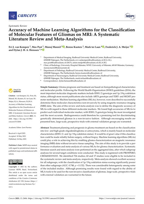 Pdf Accuracy Of Machine Learning Algorithms For The Classification Of Molecular Features Of