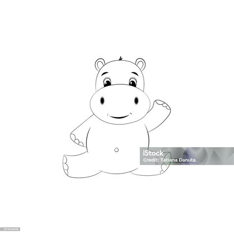 귀여운 작은 하마 드로잉 색칠 공부를위한 라인 아트 일러스트 재미있는 만화 아기 하마 티셔츠 프린트에 사용할 수 있습니다 아이들은 패션 디자인 베이비 샤워 초대 카드를 착용