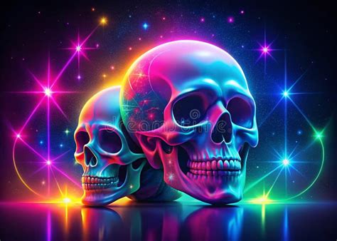 Celestial Neon Skulls And Stars A Minimalist And Vibrant Illustration