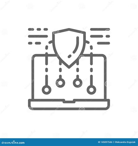 Set Safe Computer Monitor And Shield Fingerprint Shield With Cyber Security Brick Wall