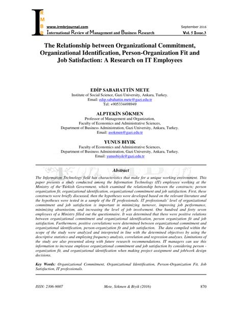 Pdf The Relationship Between Organizational Commitment