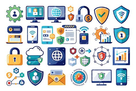 A Set Of Colorful Flat Icons Representing Cybersecurity Data Protection And Online Security