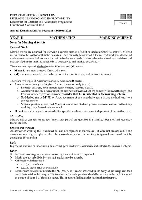 Year 11 Mathematics Marking Scheme Slides Mathematics Docsity