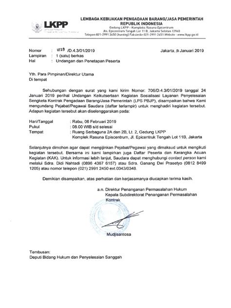 Lkpp Surat Penetapan Peserta Lps Pbj Lkpp 2019 Pdf