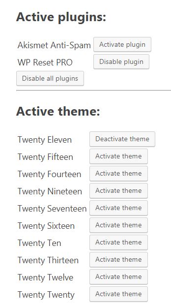 Activate Deactivate Plugins Themes WP Reset