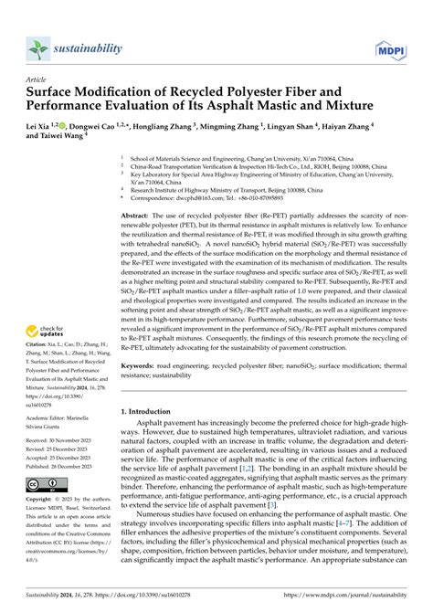 Pdf Surface Modification Of Recycled Polyester Fiber And Performance Evaluation Of Its Asphalt