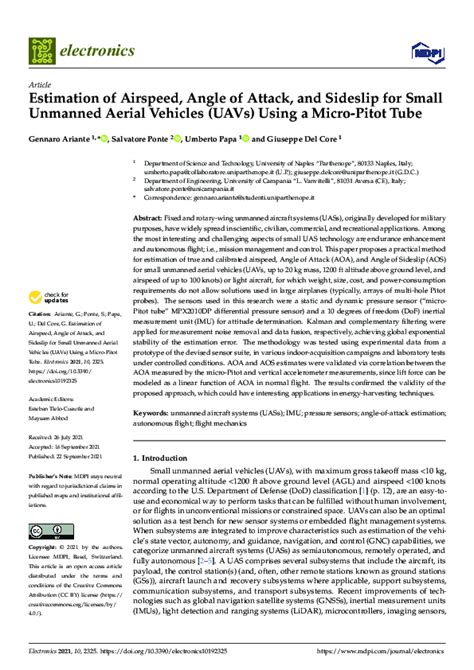 Pdf Estimation Of Airspeed Angle Of Attack And Sideslip For Small Unmanned Aerial Vehicles