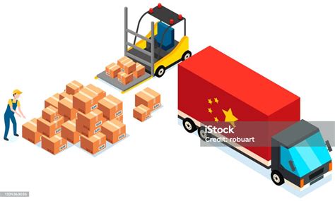 무버는 소포가 있는 상자를 마차에 넣습니다 배송 전에 자동차를 로드합니다 중국 배달 트럭 검색에 대한 스톡 벡터 아트 및 기타 이미지 Istock