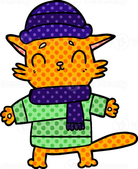 Cartoon Cat In Winter Clothes 45022195 Png