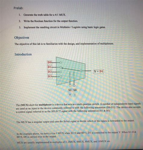 solved prelab 1 generate the truth table for a 4 1 mux 2
