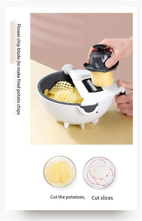 Badu Bg 11 в 1 многофункционална въртяща се резачка за зеленчуци с дренажна кошница със сменяема