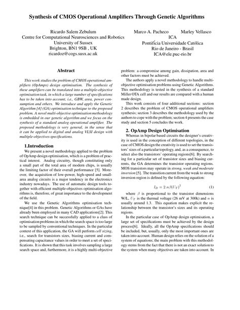 Pdf Synthesis Of Cmos Operational Amplifiers Through Genetic Algorithms