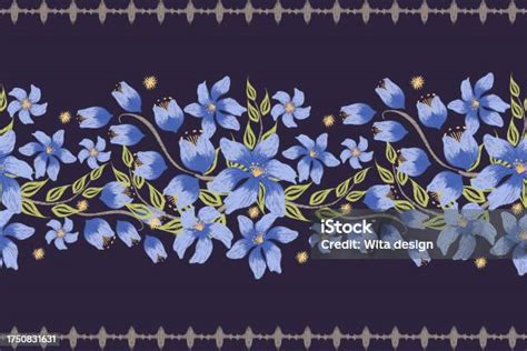꽃 자수 완벽 한 패턴입니다 어두운 배경에 난초 꽃입니다 꽃을 모티브로 한 Ikat 디자인 벡터 일러스트 레이 션입니다 자수에 대한 스톡 벡터 아트 및 기타 이미지 Istock