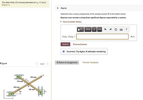 The Slider Block A Is Moving Downward At VA 2 M S Figure 1 Part A Determine The X And Y