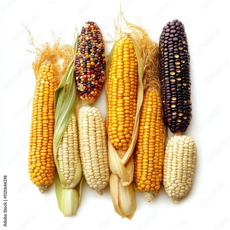 Colorful Corn Varieties Isolated Indian Corn White Background Harvest