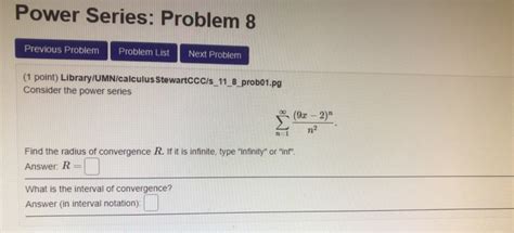 Solved Power Series Problem 8 Previous Problem Problem List