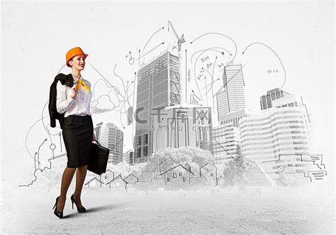 女性工程师简笔画钢笔画高清摄影大图 千库网