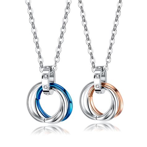 Olevs Couple Necklace Kwintas Stainless Steel Pendant Round Rose Gold