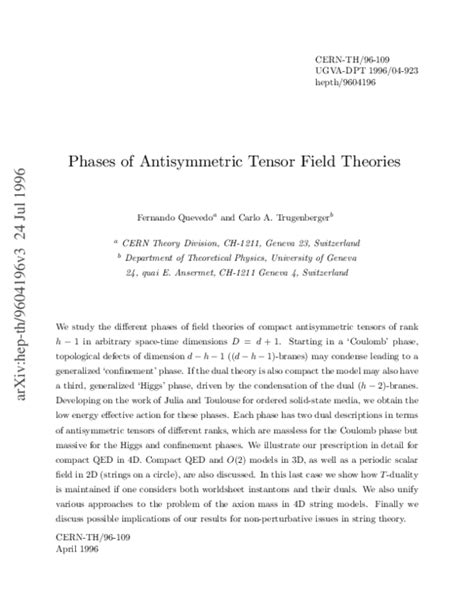 Pdf Phases Of Antisymmetric Tensor Field Theories Fernando Marín Quevedo