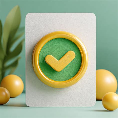 3d Yellow Check Mark Icon On Green Circle With Yellow Border Stock Illustration Illustration