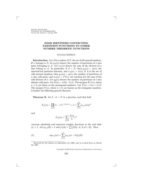 Pdf Some Identities Connecting Partition Functions To Other Number Theoretic Functions