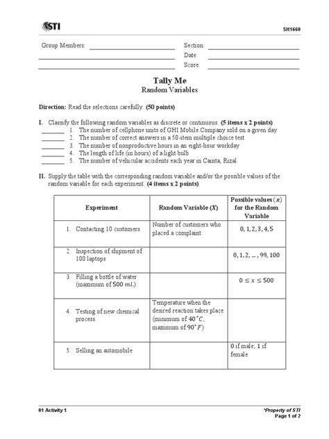 01 activity 1 pdf random variable experiment
