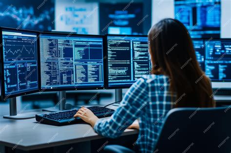 Young Female Uses Artificial Intelligence In System Control Monitoring Center Premium Ai
