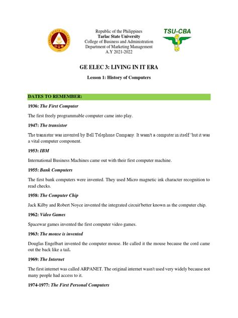 L1 History Of Computers Pdf Inputoutput Programming
