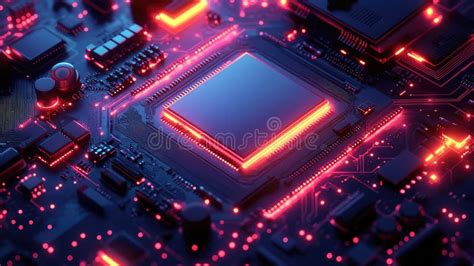 Realistic Digital Illustration Of Computer Motherboard With Chip