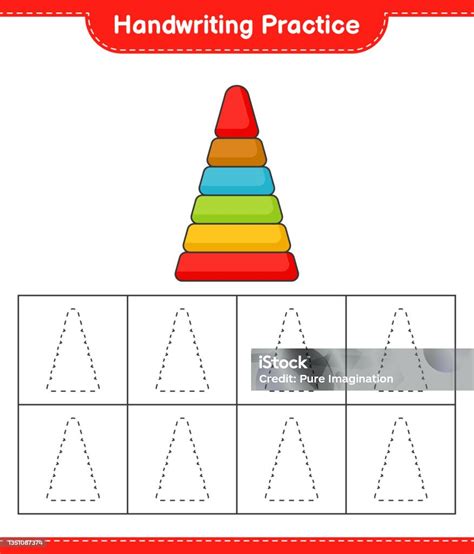 필기 연습 피라미드 장난감의 라인을 추적 교육 어린이 게임 인쇄 워크 시트 벡터 일러스트레이션 연습하기에 대한 스톡 벡터 아트