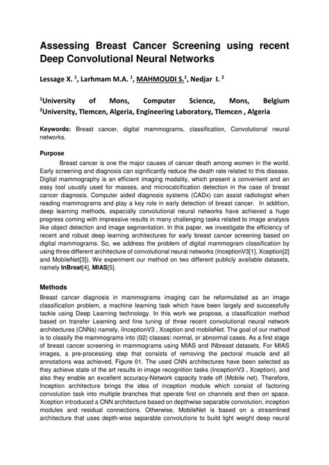 PDF Assessing Breast Cancer Screening Using Recent Deep Convolutional Neural Networks