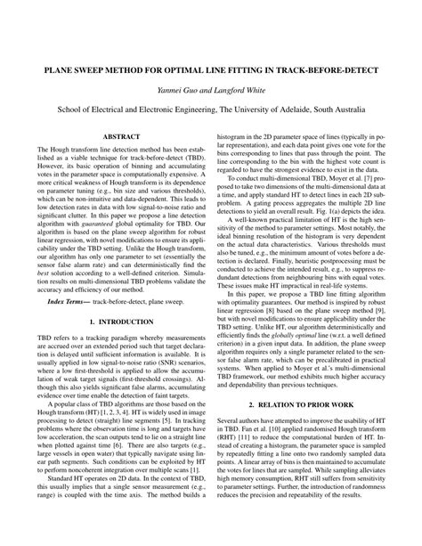 Pdf Plane Sweep Method For Optimal Line Fitting In Track Before Detect