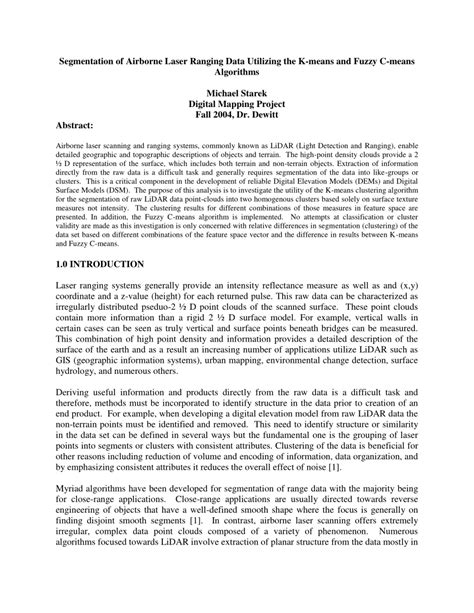 Pdf Segmentation Of Airborne Laser Ranging Data Utilizing The K Means And Fuzzy C Means Algorithms