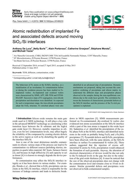 Pdf Atomic Redistribution Of Implanted Fe And Associated Defects