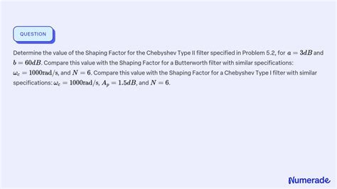 SOLVED Determine The Value Of The Shaping Factor For The Chebyshev Numerade