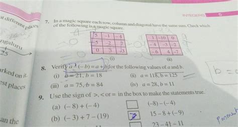 7 In A Magic Square Each Row Column And Diagonal Have The Same Sum Che
