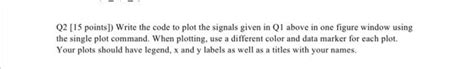 solved q2 [15 points] write the code to plot the signals