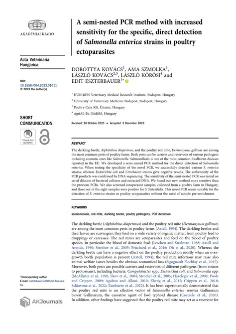 Pdf A Semi Nested Pcr Method With Increased Sensitivity For The