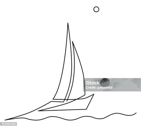 바다에서 외로운 범선 서명 또는 로고 연속 선 그리기 벡터 그림 1에 대한 스톡 벡터 아트 및 기타 이미지 1 개념 검은색 Istock