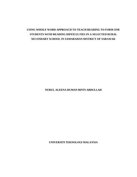 Pdf Using The Whole Word Approach To Overcome The …eprints Utm My Id
