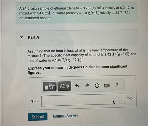 Solved A 24 5ml Sample Of Ethanol Density 0 789 G M L