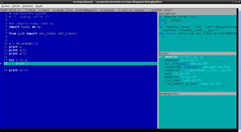 Página de Seraph Depurar código python con pudb