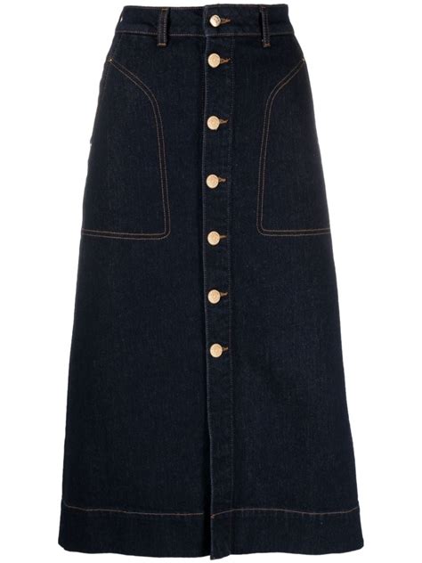 Claudie Pierlot High Waisted Denim Midi Skirt Farfetch