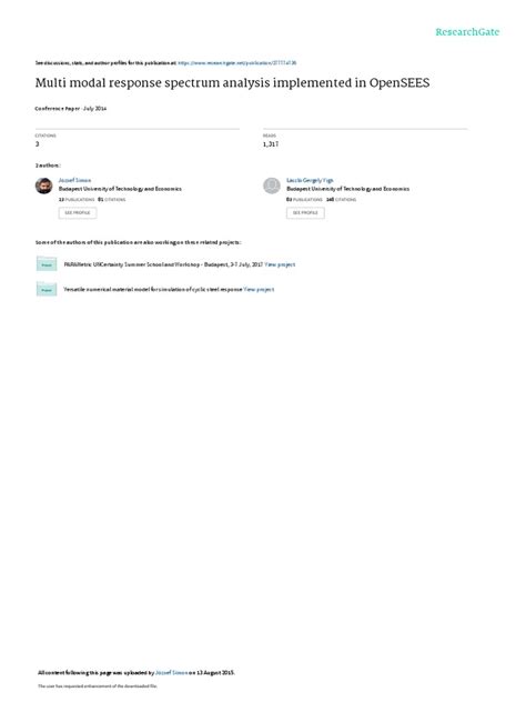 Multi Modal Response Spectrum Analysis Implemented In Opensees Pdf