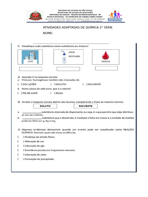 Atividades Adaptadas De Química 06 11 Pdf