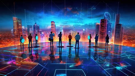 사이버 도시 스카이라인의 메타버스 3d 렌더링에 대한 공동 노력 게임 일러스트레이션 배경 Vr 안경 배경 시각적 배경 이미지 Hd 게임 일러스트레이션 Vr 안경